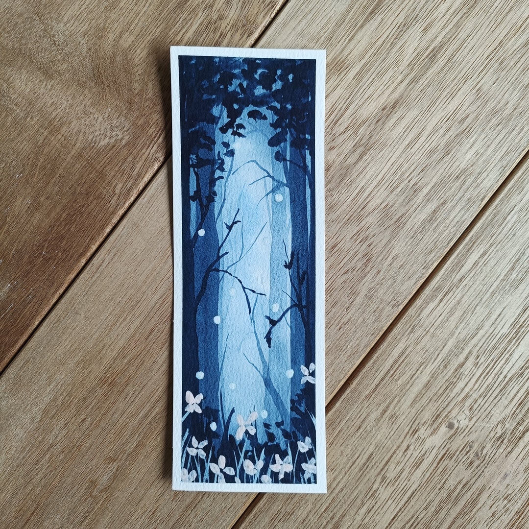 Watercolor Bookmark, Original Watercolor Painting, Blue Bookmark ...