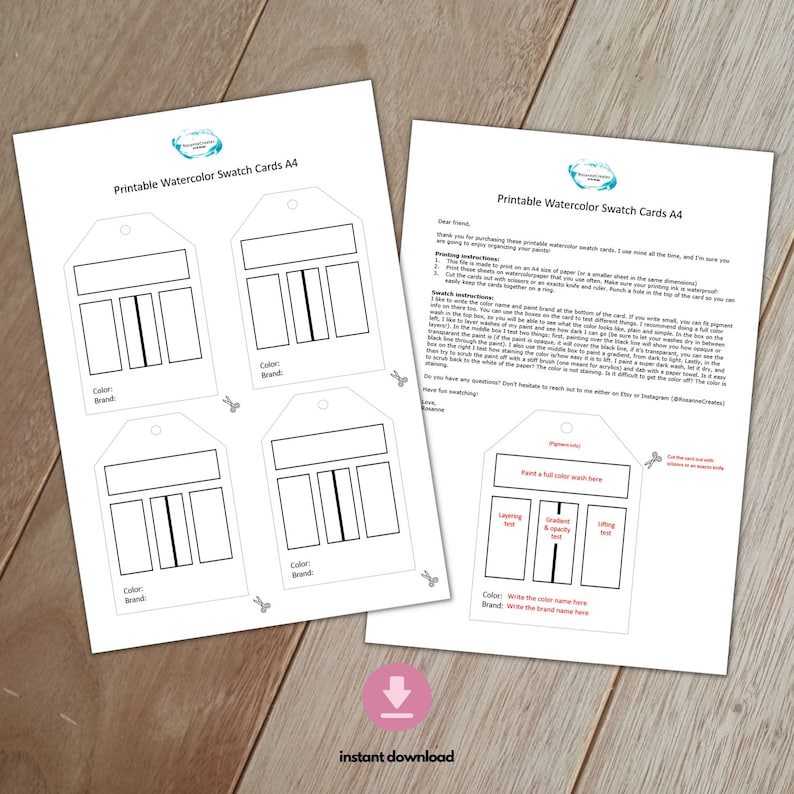 Printable Watercolor Swatch Cards Watercolor Tools - Etsy