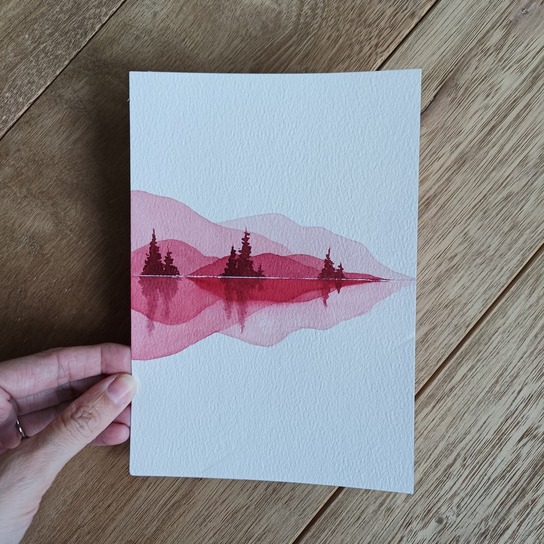 Original Painting, Watercolor Art, Pink Painting, Watercolor Mountains ...
