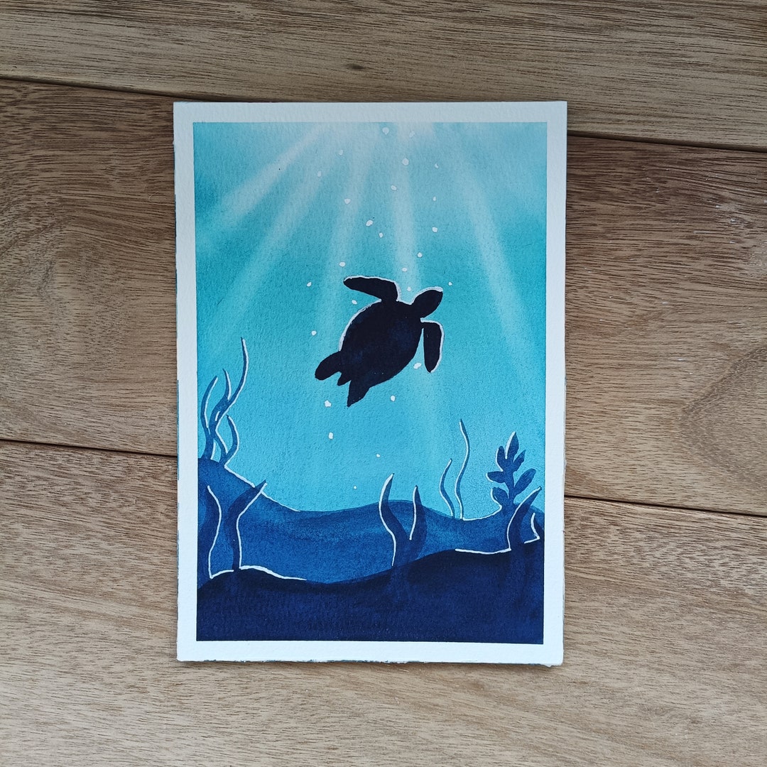 Original Painting, Under the Sea, Turtle Painting, Watercolor Turtle ...