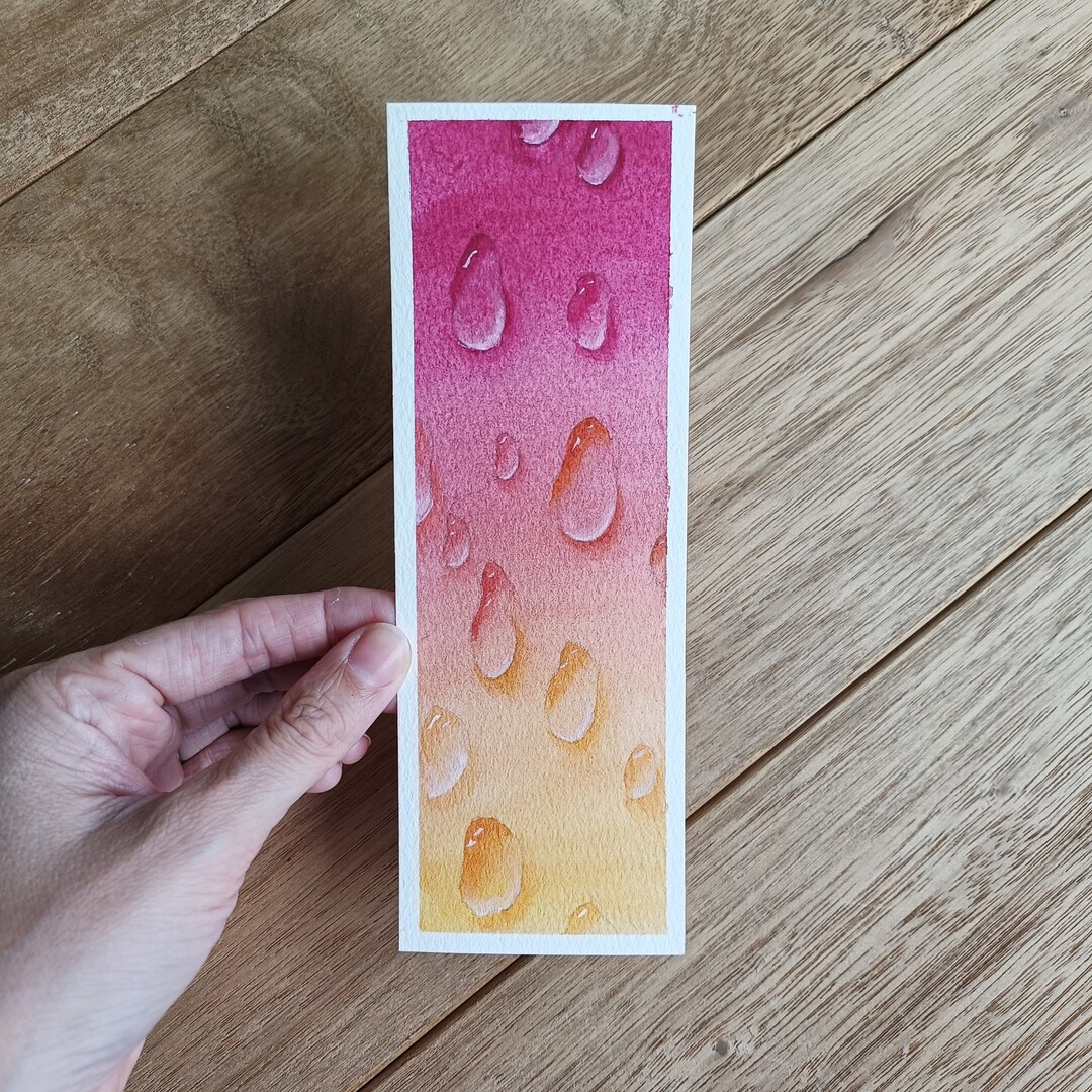 Watercolor Bookmark, Original Watercolor Painting, Waterdrops Bookmark ...