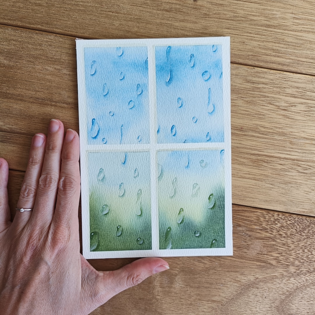 Original Painting, Watercolor Raindrops, Watercolor Landscape, Raindrop ...