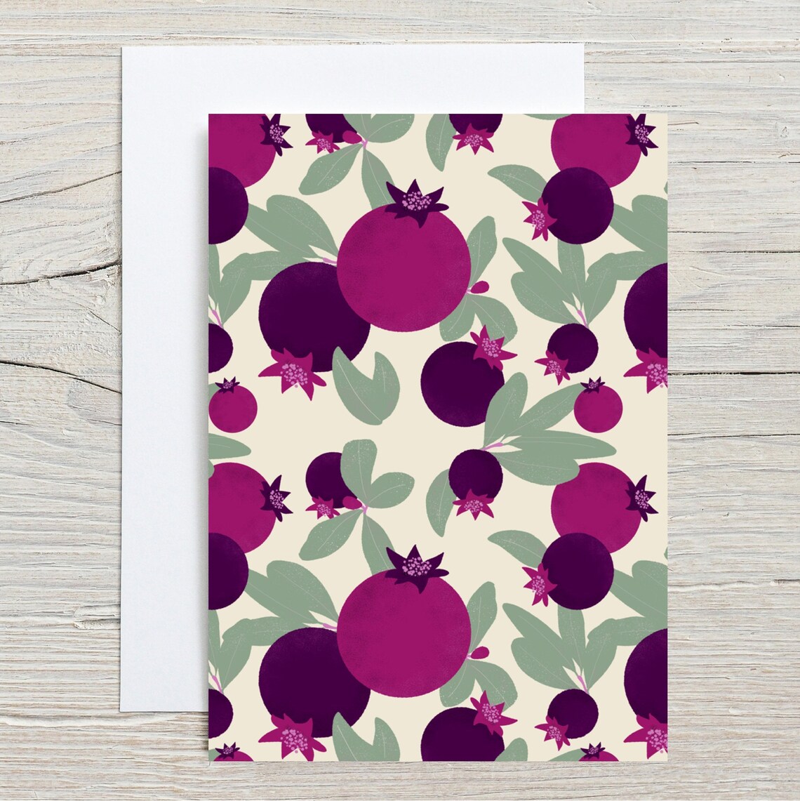 Pomegranate Pattern Greeting Card (folded) With Envelope, Hand Drawn ...