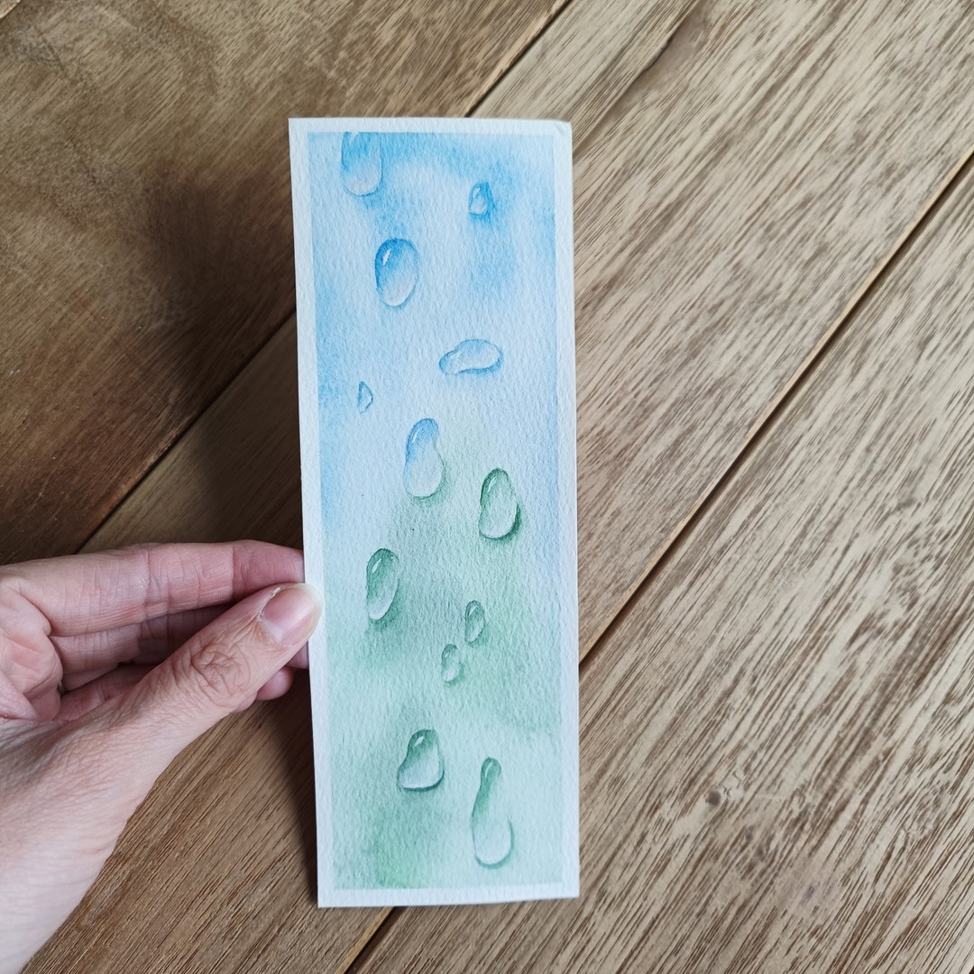 Watercolor Bookmark, Original Watercolor Painting, Waterdrops Bookmark ...
