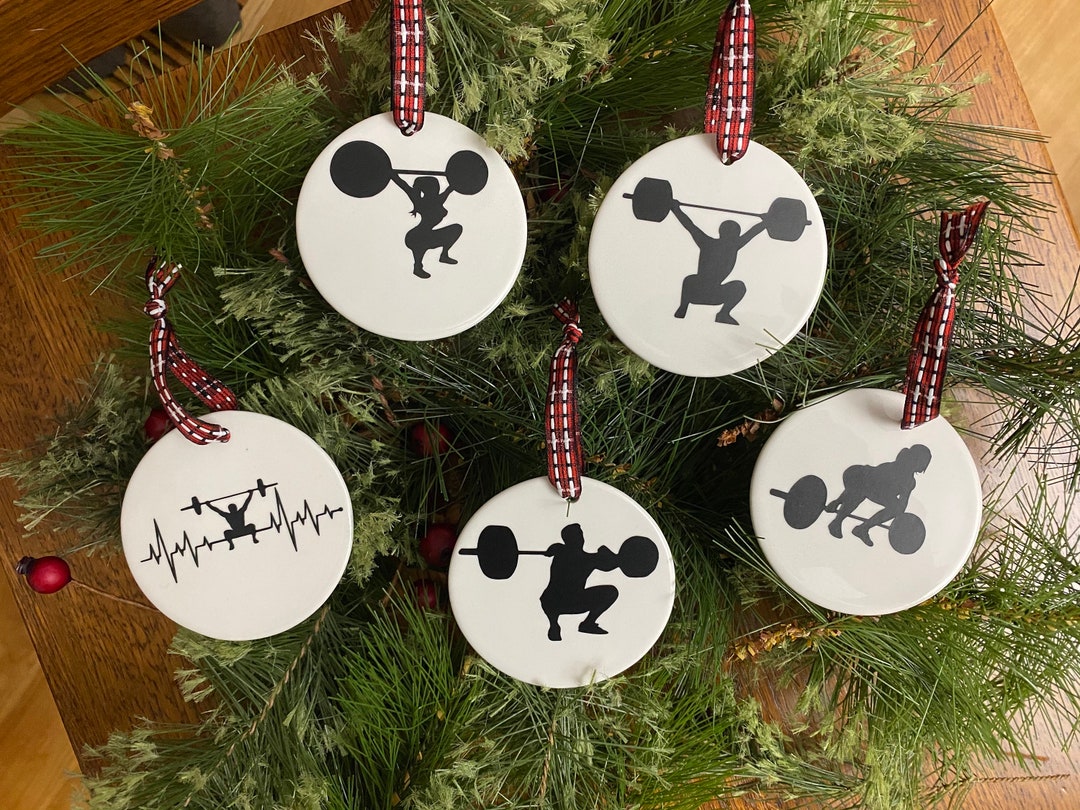 Ceramic Weightlifting Ornament - Etsy
