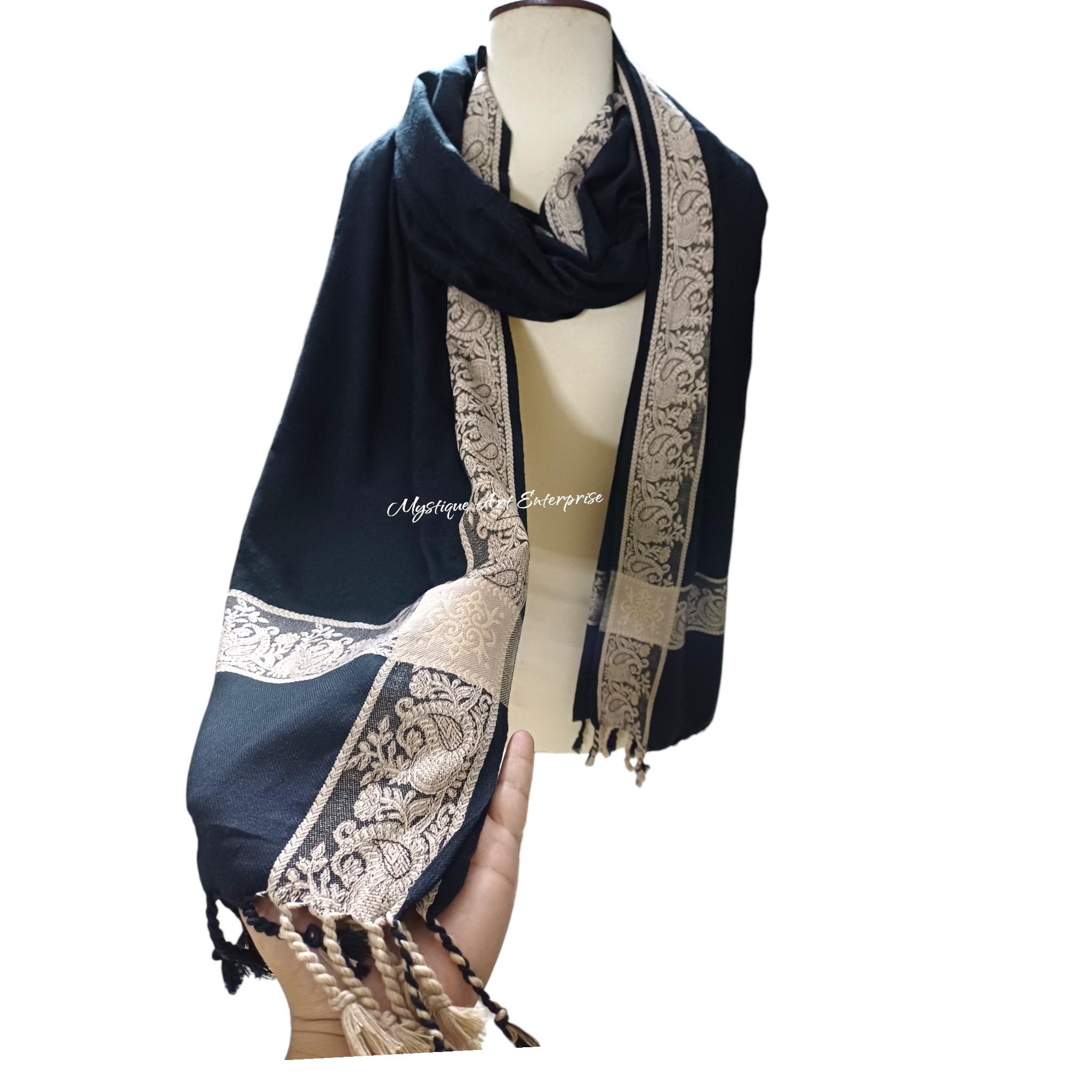 Black Baghdadi Shawl: Iraqi Style Meditation Scarf Four Border ...