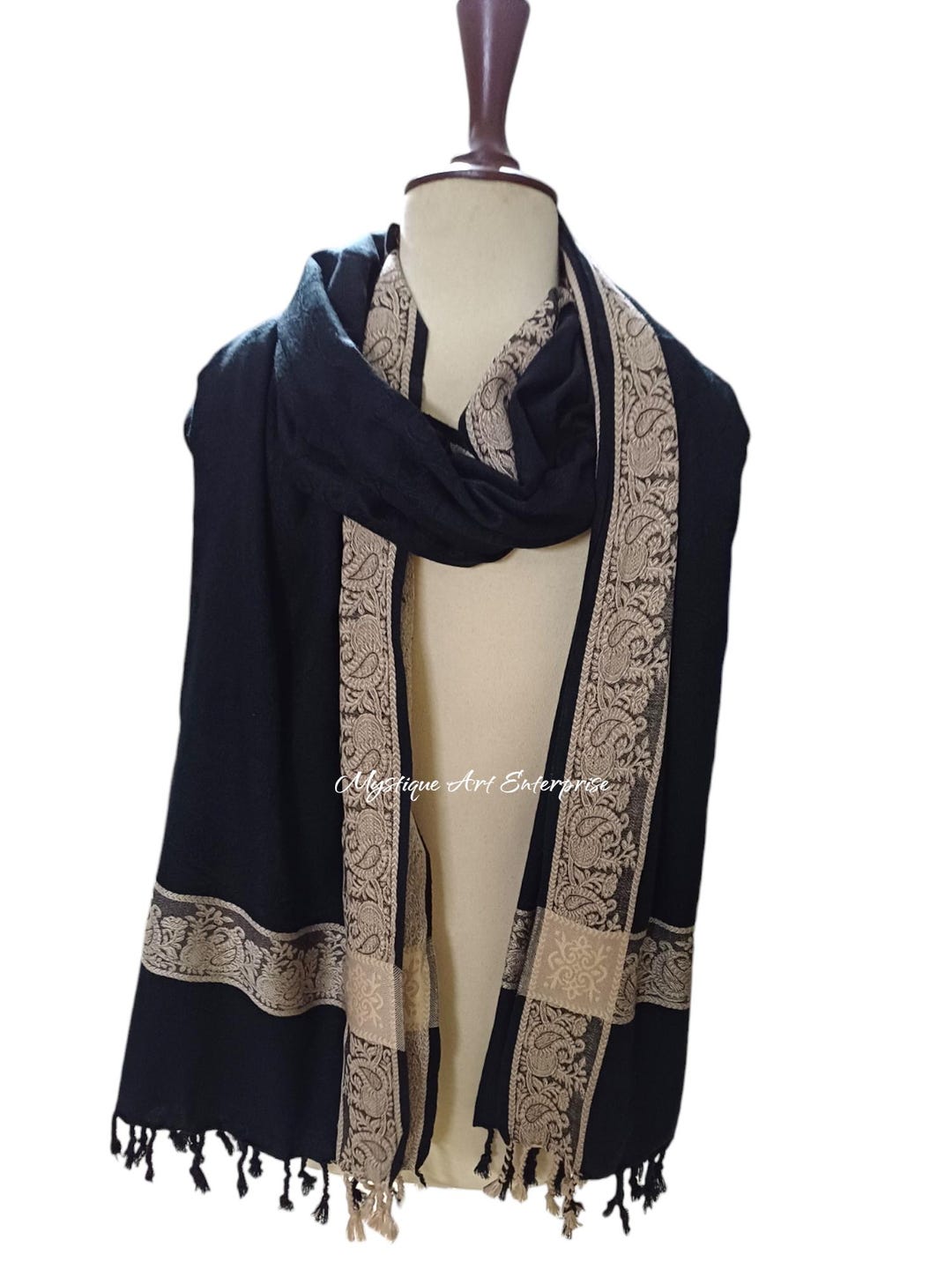 Black Baghdadi Shawl: Iraqi Style Meditation Scarf Four Border ...