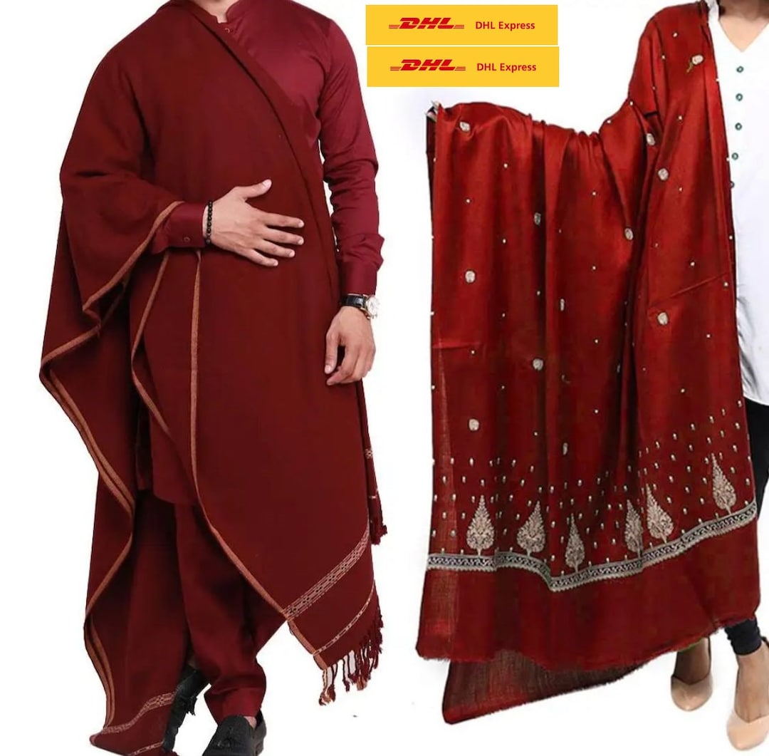 Couple Pack 1 Maroon Dhussa and 1 Pc Kashmiri Panpatti Shawls for Men ...