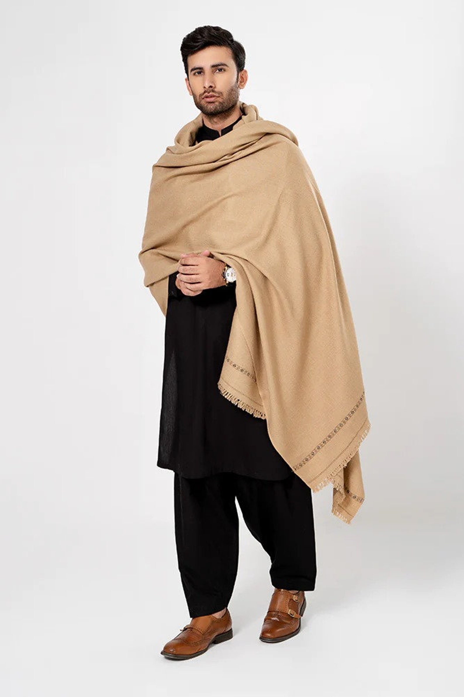 Premium Handmade Pure Kashmiri Men Wool Shawl Swati Kashgari Dhussa ...