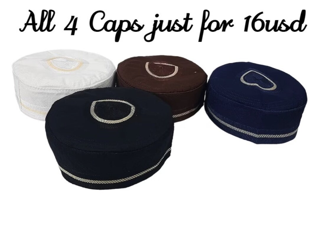 Pack of 4 Kufi Caps, Namaz Cap, Muslim Hat, Prayer Caps Cloth ...