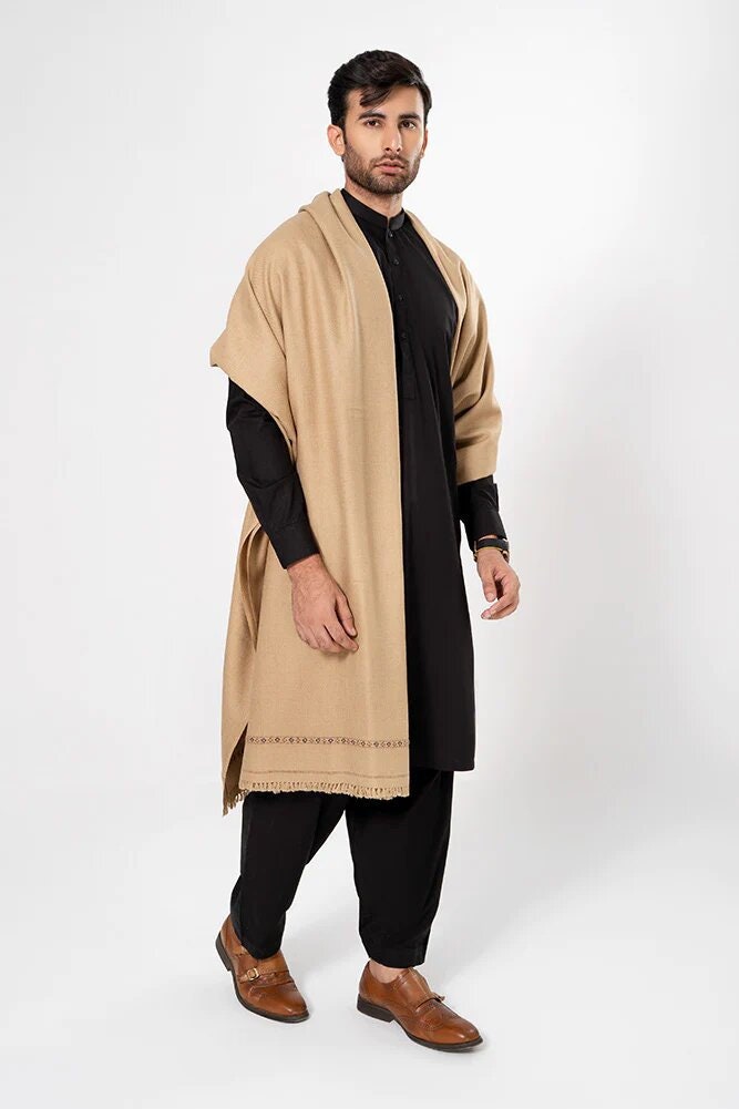 Premium Handmade Pure Kashmiri Men Wool Shawl Swati Kashgari Dhussa ...
