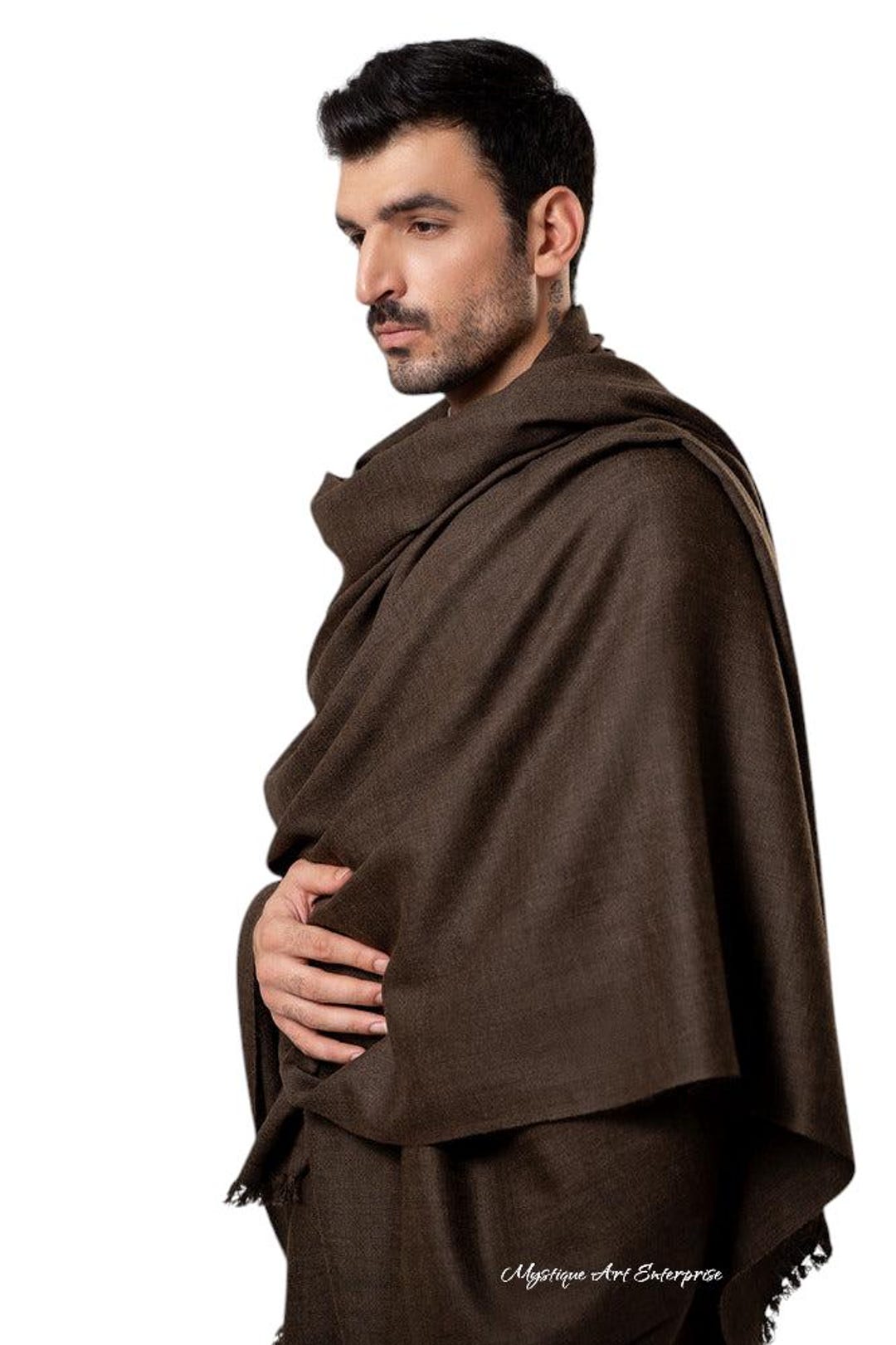 Men Winter Shawl Pure Wool Shawl Handmade Elegant Mocha Brown Shade, Pure Kashmiri,swati Light ...