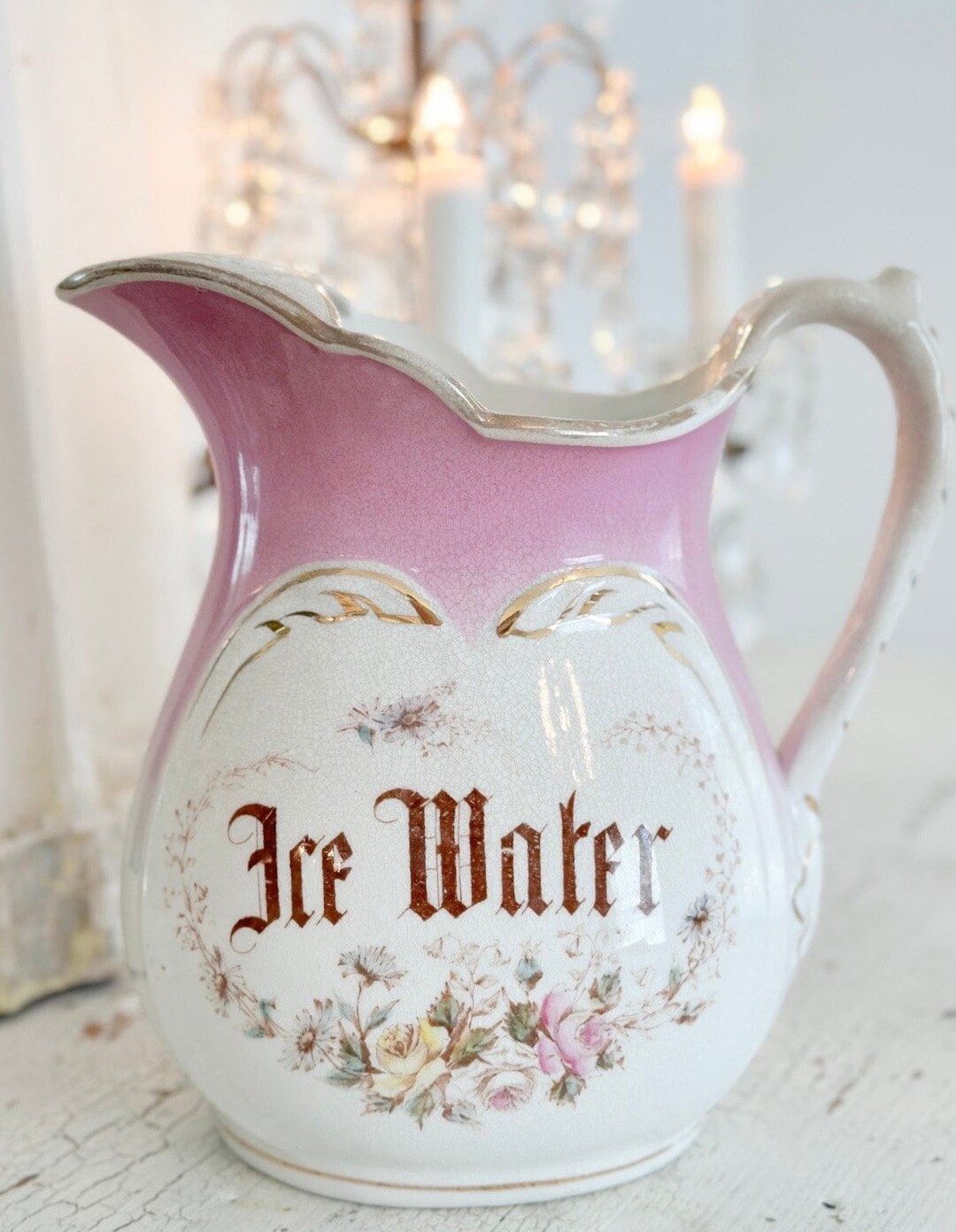 Antique Pink Floral Water Pitcher - Etsy