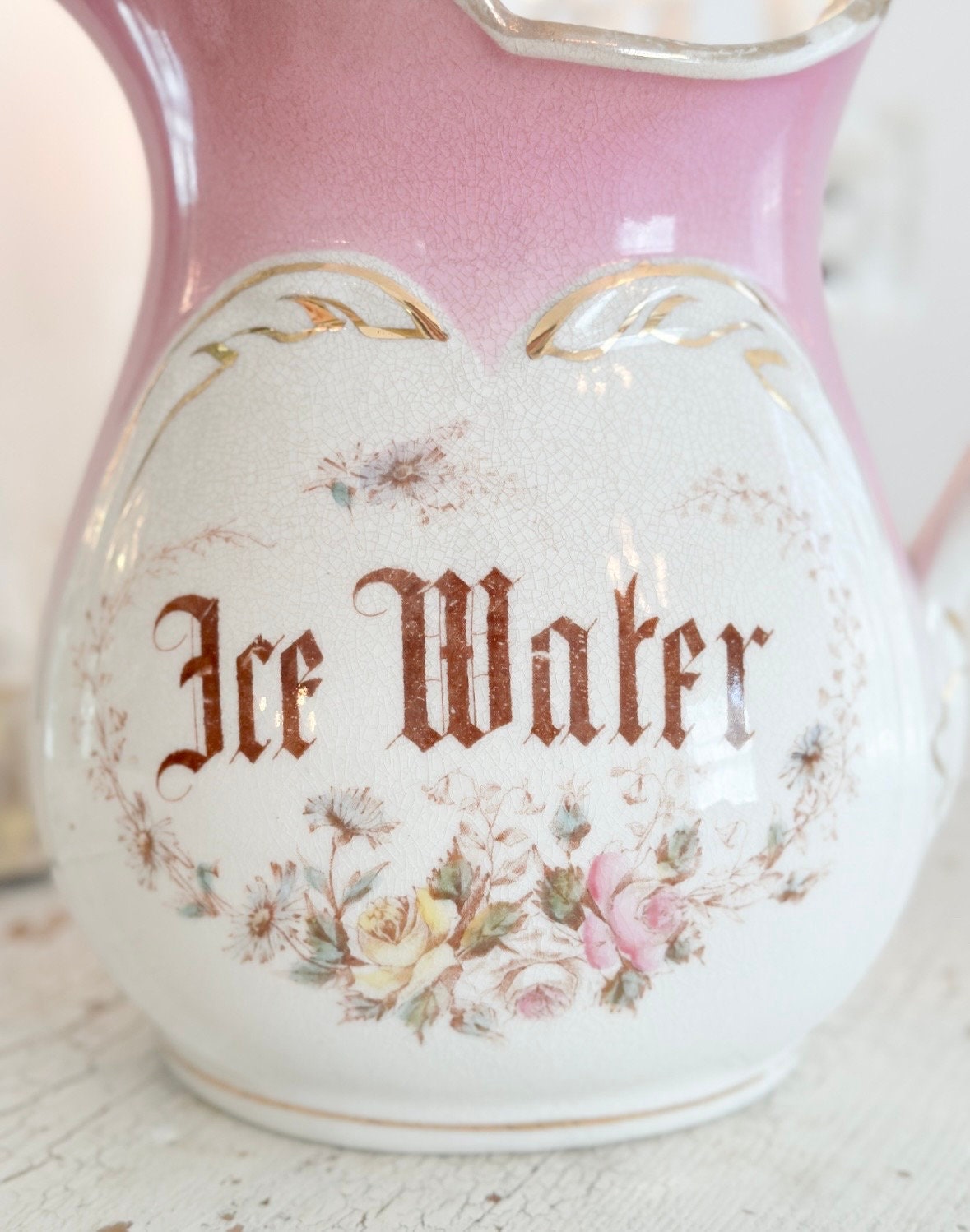 Antique Pink Floral Water Pitcher - Etsy