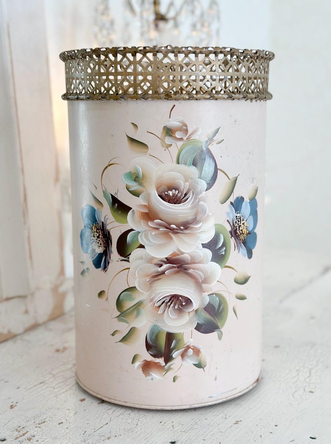 Vintage Hand Painted Tole Bin - Etsy