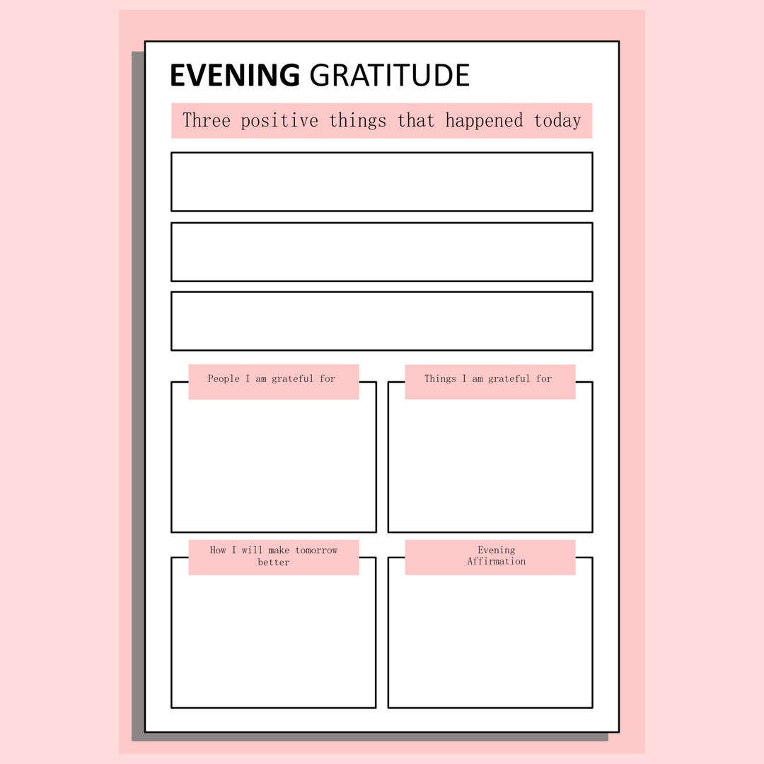 Pink Printable Gratitude Journal - Evening Affirmations - A5 - Etsy