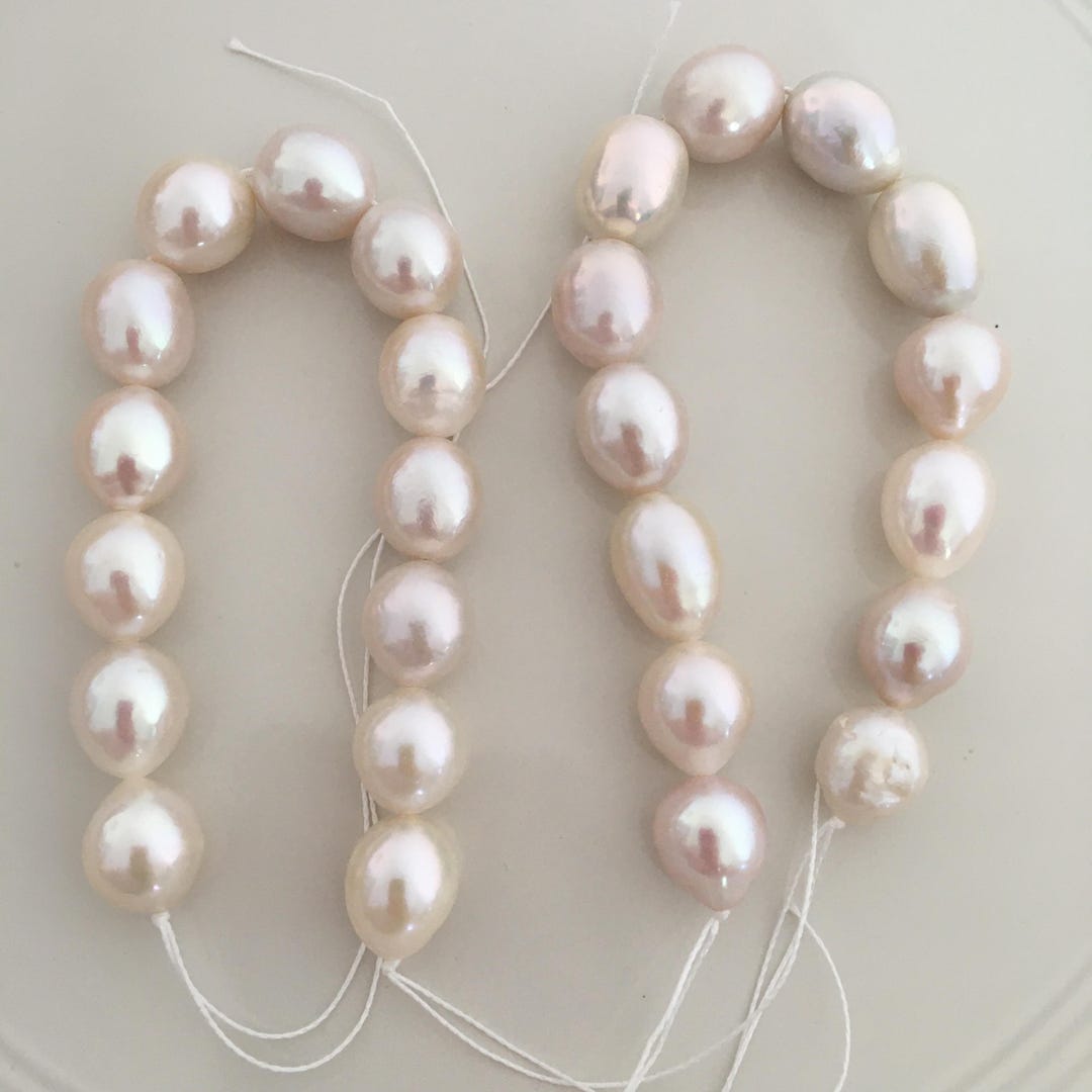 White Edison Pearl Strand, Oval Drop, 11-12mm, 17cm (2pcs). - Etsy