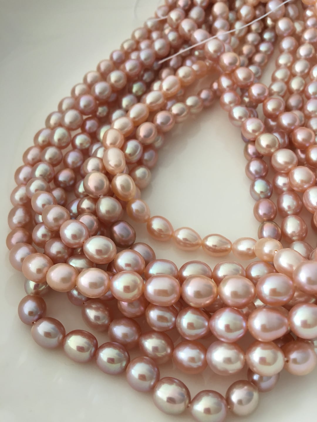 Pink Rice Pearl Strand, 6.5-7.5mm Natural Color Pink Pearls, High ...