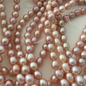 Pink Rice Pearl Strand, 6.5-7.5mm Natural Color Pink Pearls, High ...