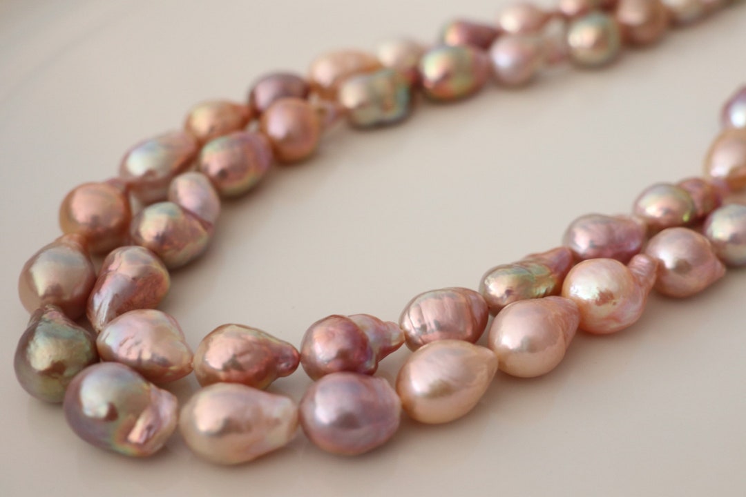 2 Metallic Edison Pearl Strands, Baroque Ripple Pearls. - Etsy