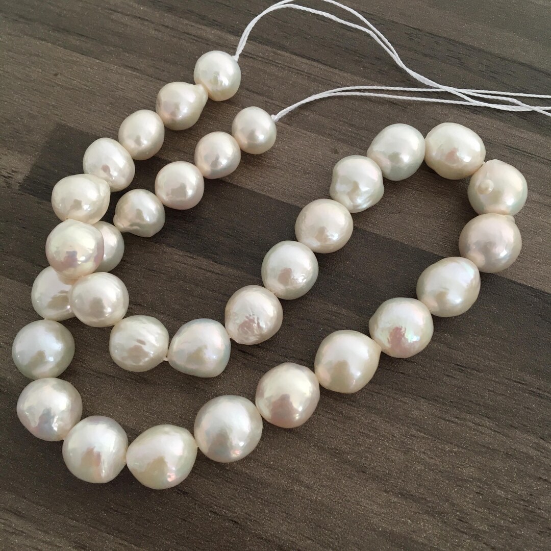 Metallic White Edison Pearl Strand, Wrinkled Baroque Pearls (11-13mm ...