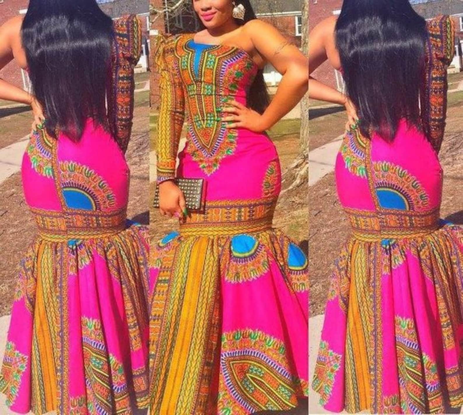 Pink Dashiki dress African maxi dress Ankara maxi dress | Etsy