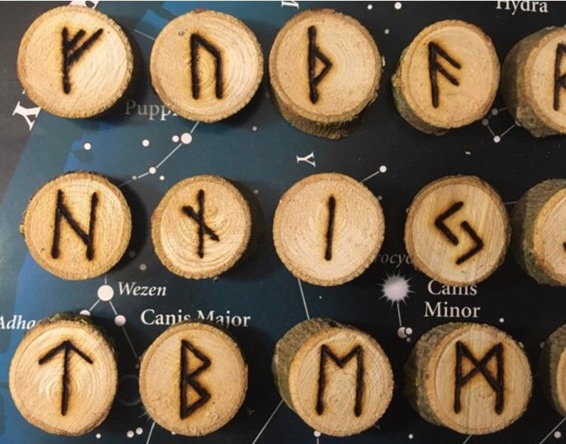 24 runes plus blank storage box jar hand burnt pyrography | Etsy