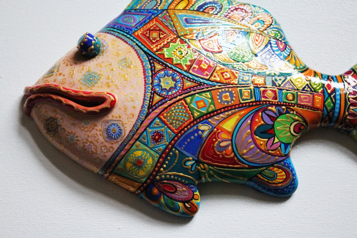 Decor Fish Wall, Decorative Fish Painted by Hand, Fish Wall Hanging ...