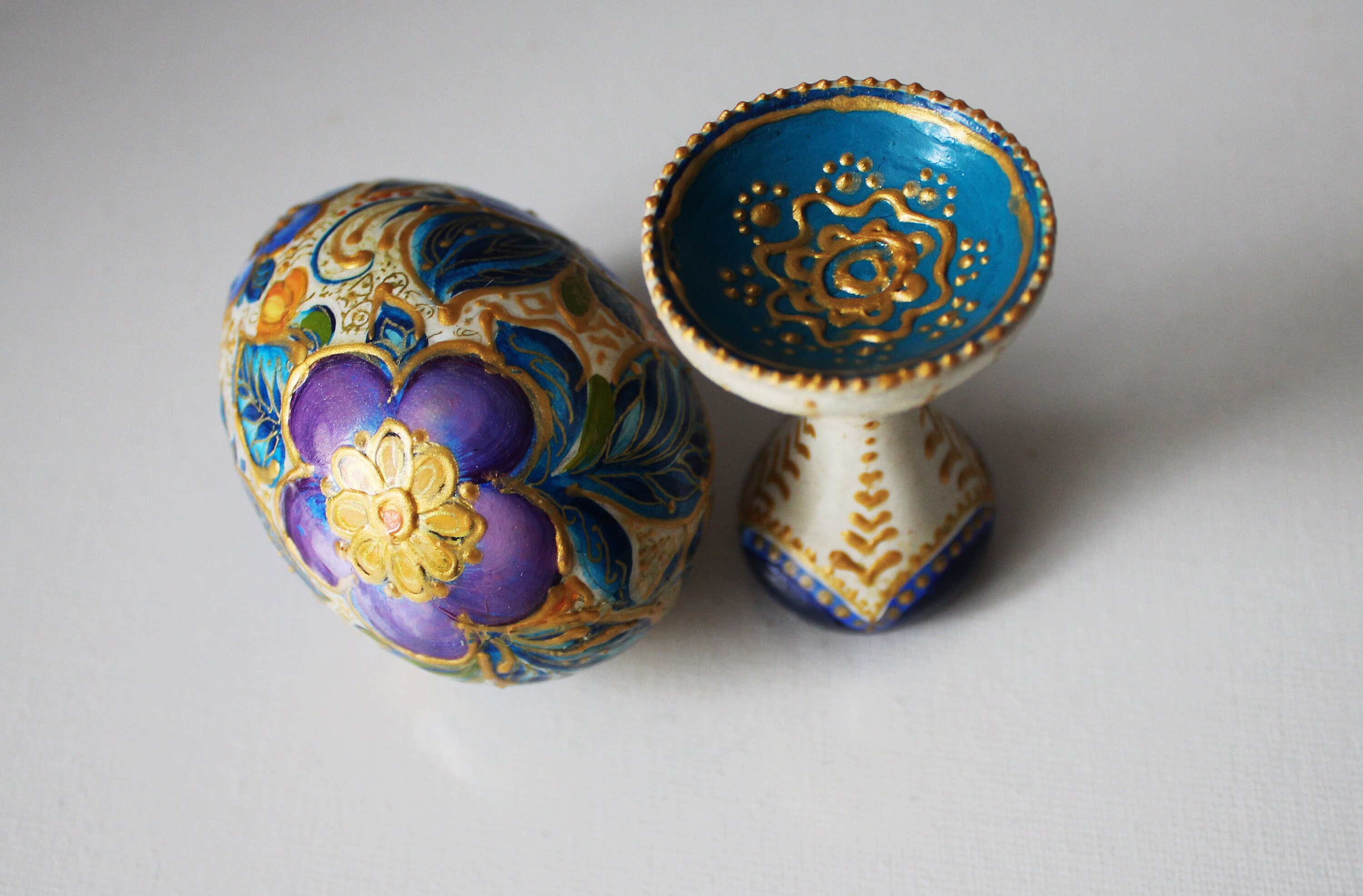 Easter Egg Blue, Painted Wooden Egg, Hand Painted Egg, Decorating Egg ...