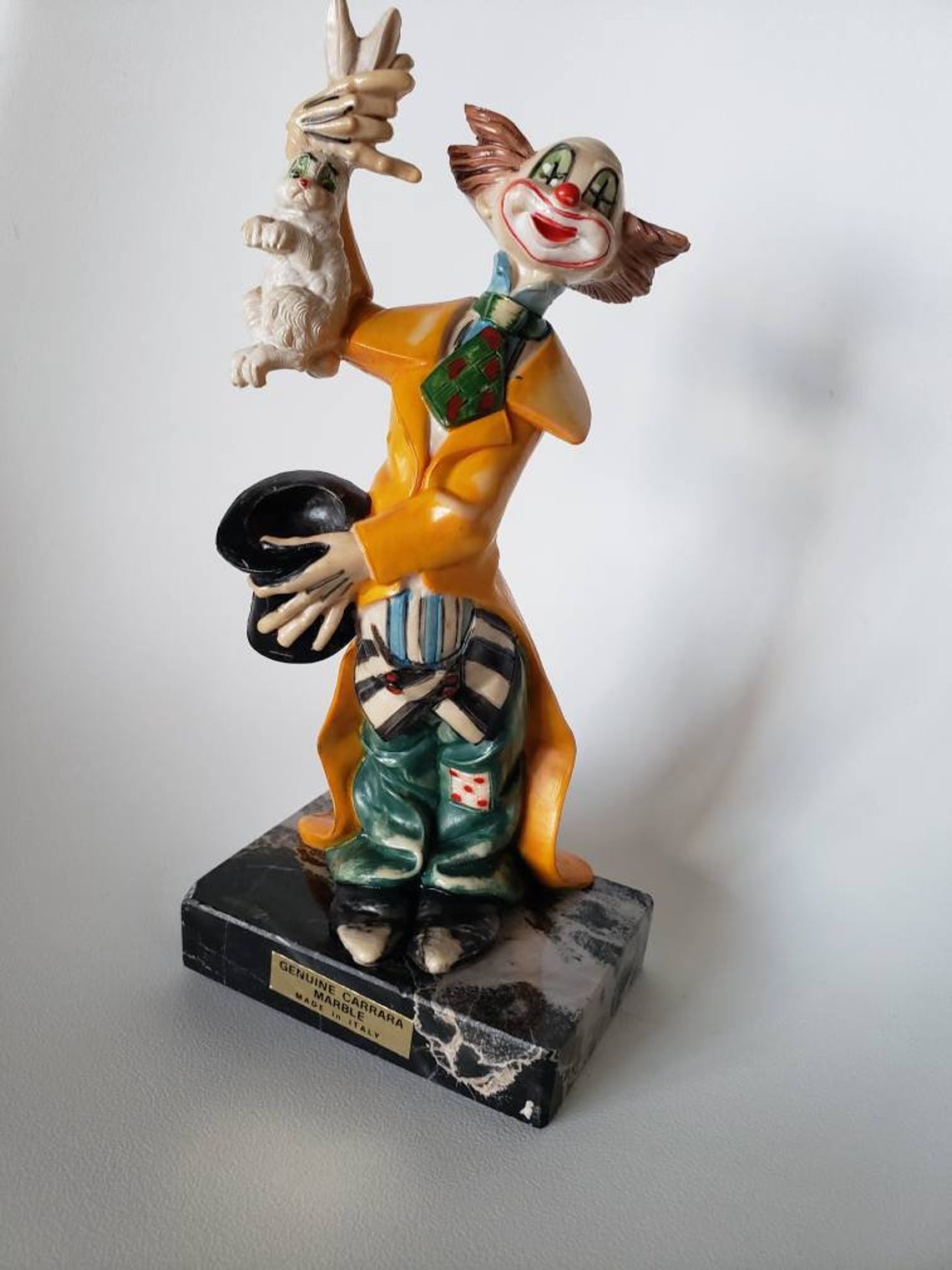 Clown Figurine Genuine Carrara Marble statue circus rabbit hat | Etsy