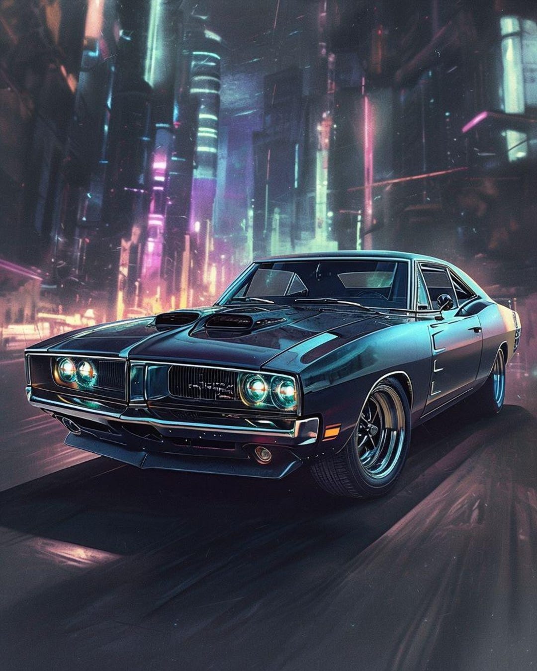 Cyberpunk Muscle Car Poster Bundle – Digital Download Wall Art Set ...