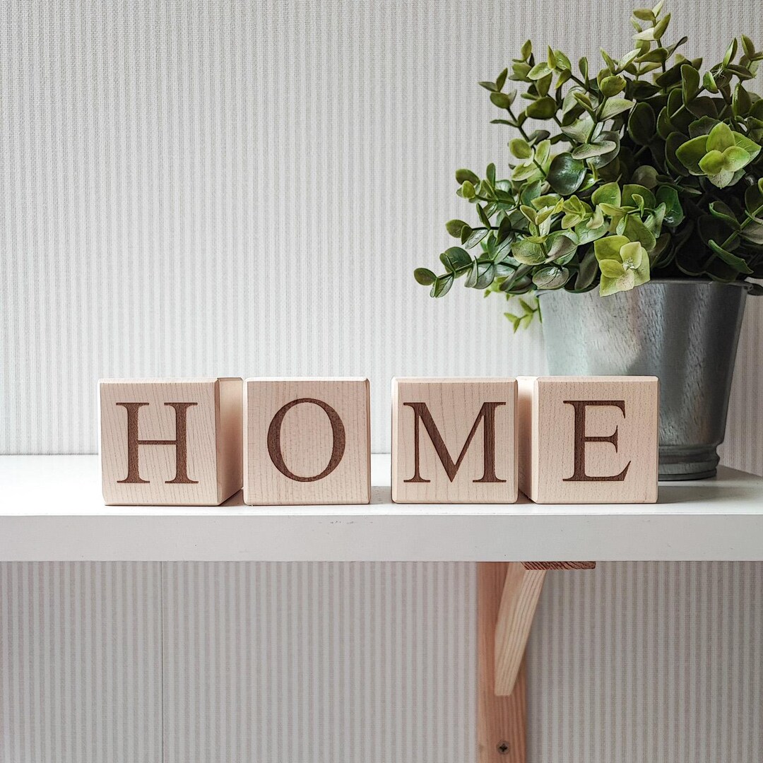 HOME Wooden Blocks – Modern Farmhouse Entryway Table or Mantle Decor ...