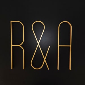 Custom Couple Initials Set Mid Century Modern Bedroom Wall Art, Wood ...