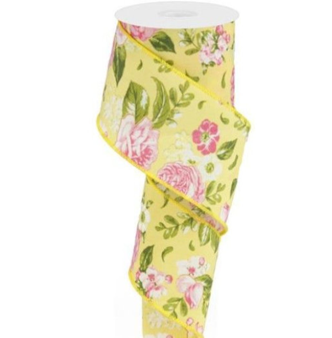 2.5 Yellow Floral Ribbon Ribbon Spring Ribbon Designer Ribbon Shabby ...