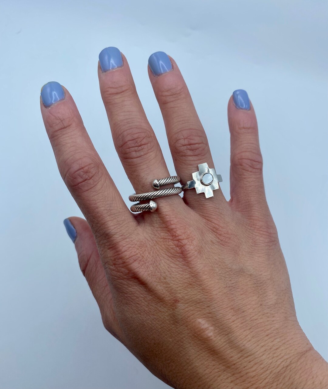 Handmade .950 Silver Chakana Inca Cross Ring With Mother of Pearl Shell ...