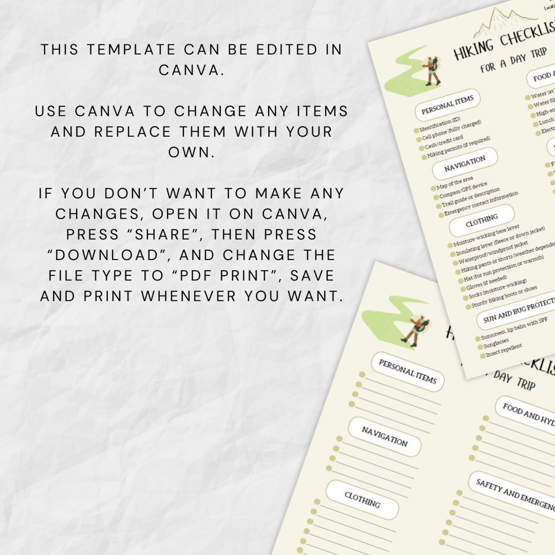 Day Hike Essentials Checklist, Printable Hiking Checklist, to Do List ...