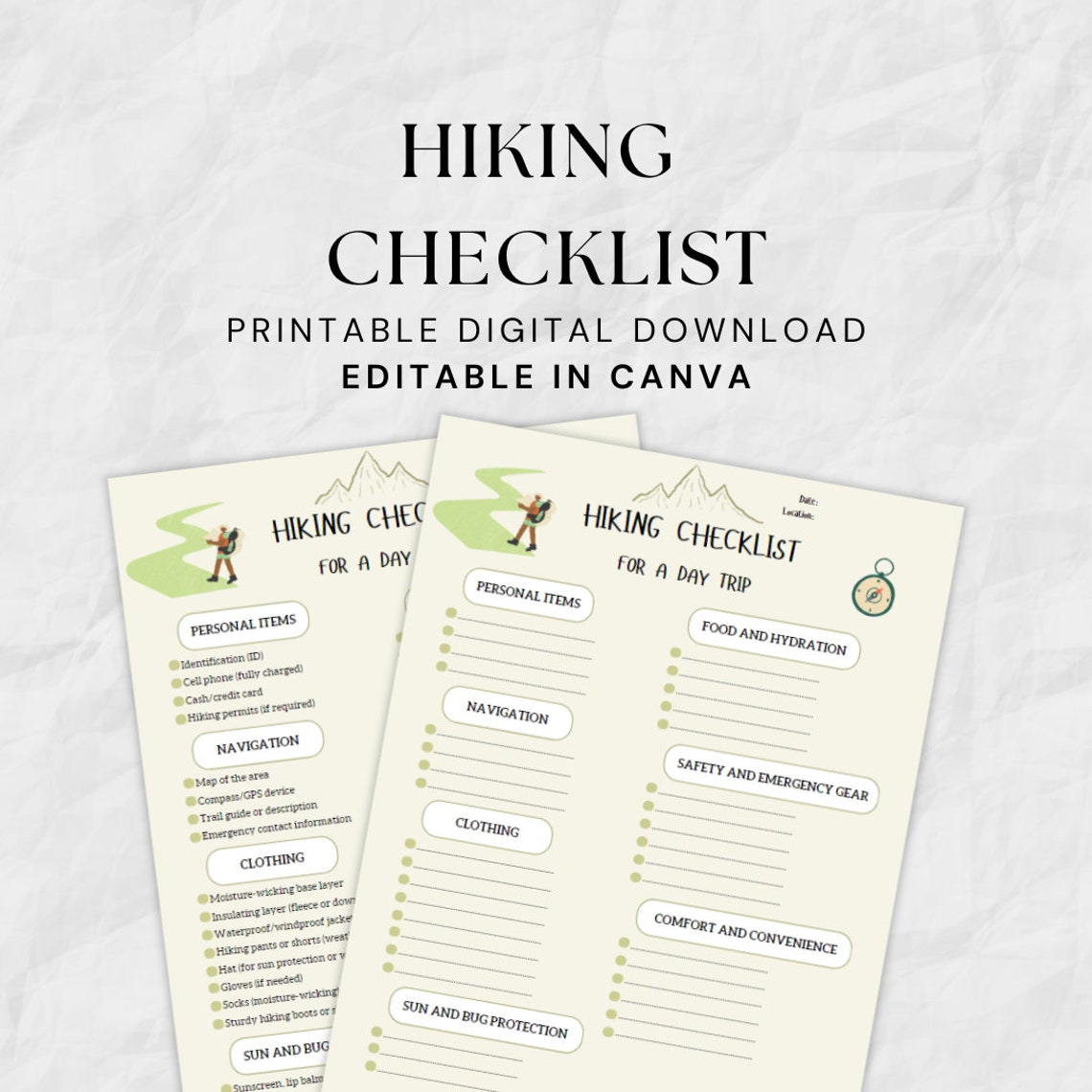 Day Hike Essentials Checklist, Printable Hiking Checklist, to Do List ...