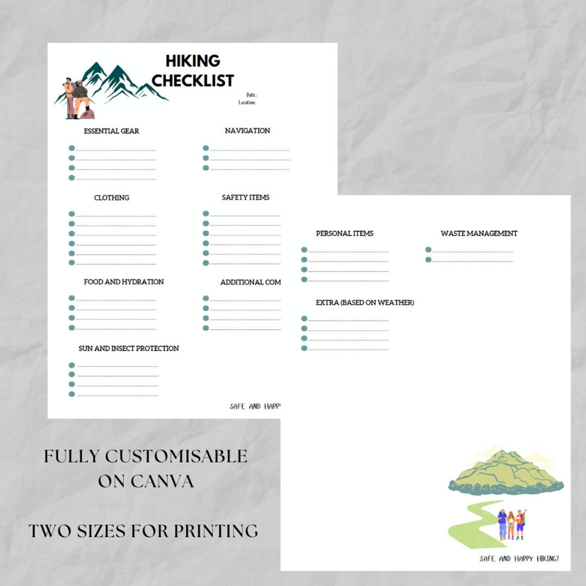 Printable Hiking Checklist, Editable Travel Checklist, Hiking Trip ...