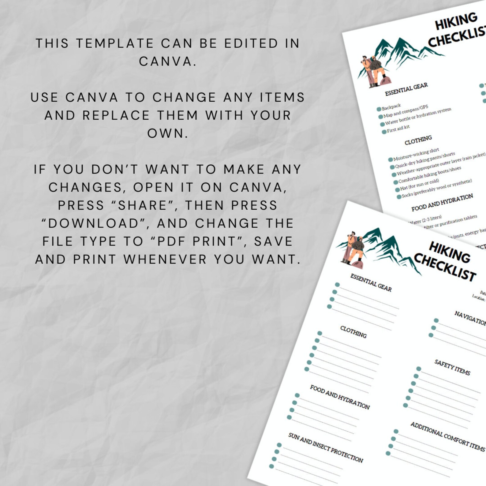 Printable Hiking Checklist, Editable Travel Checklist, Hiking Trip ...