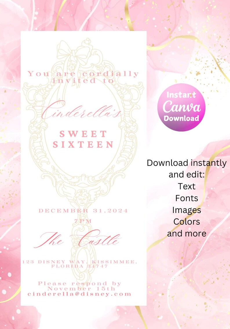 Sweet Sixteen, Quinceanera, Birthday Mirror Invitation - Etsy