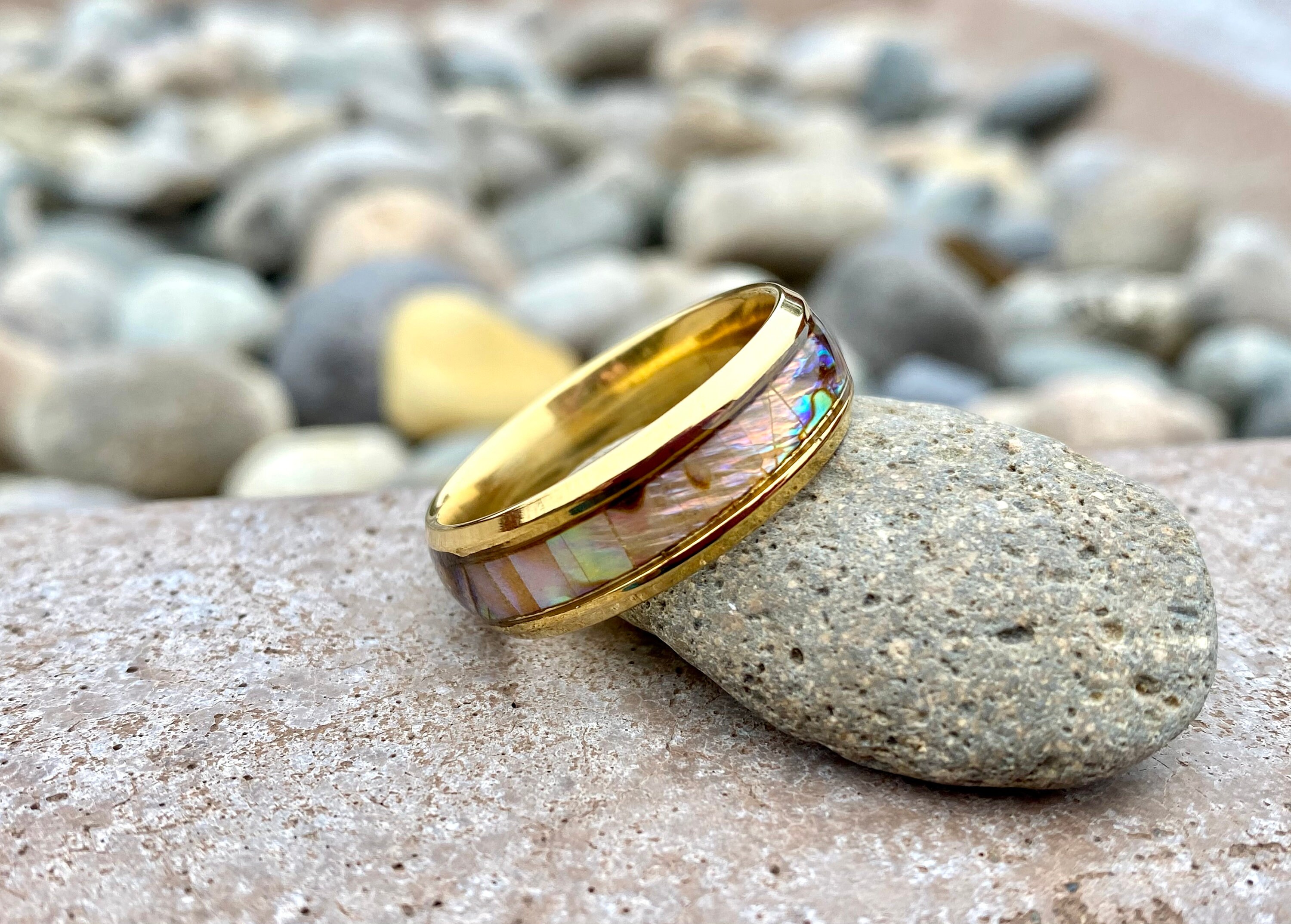 Abalone Shell Ring Bands Stainless Steel Ring Band Mens | Etsy