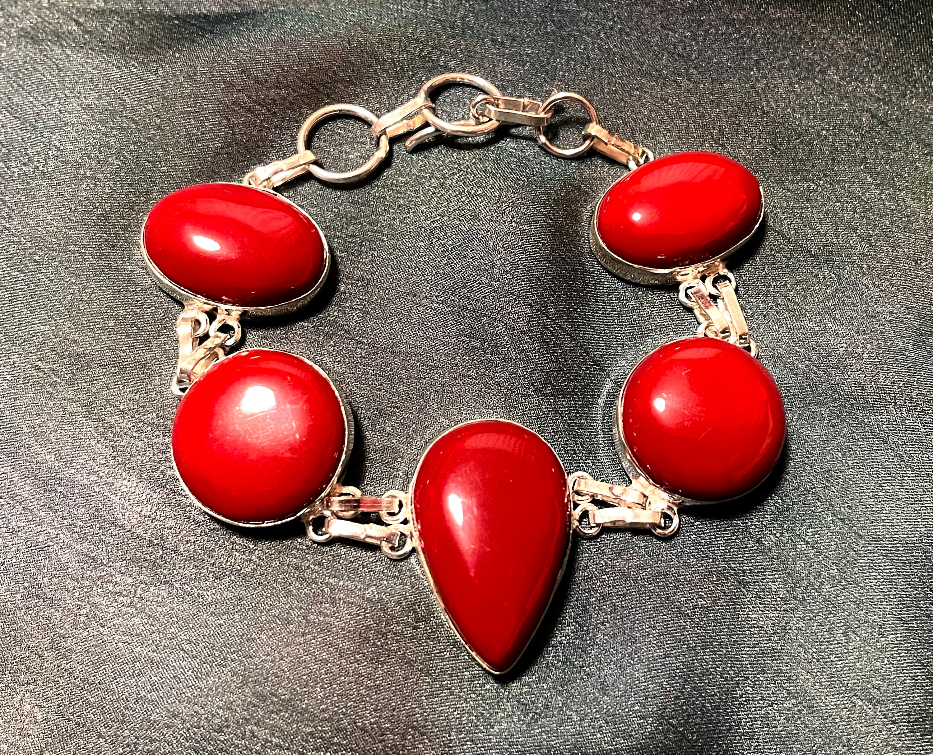 Red Coral, Bracelet, Multi-stone Red Coral Bracelet, Statement Bracelet ...