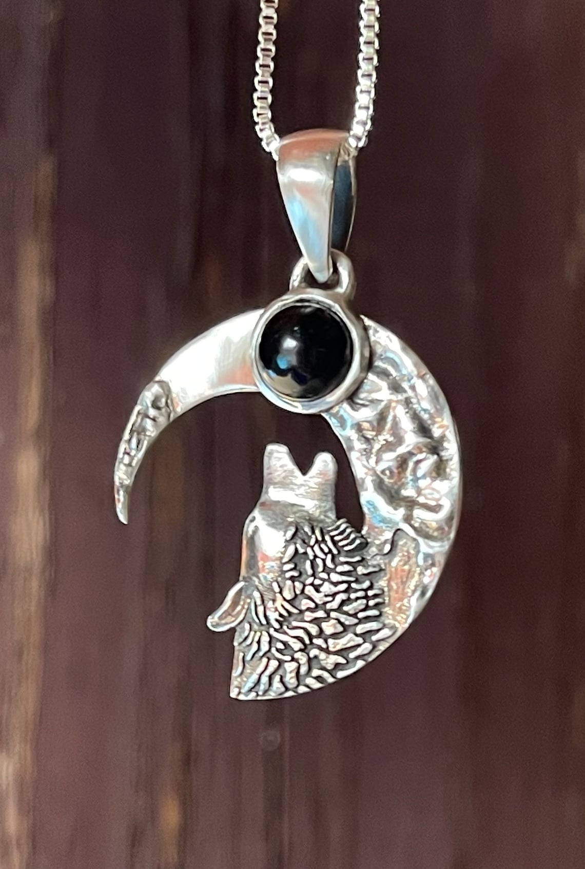 Black, Wolf, Onyx, Pendant, Necklace, in Oxidized, Sterling Silver ...