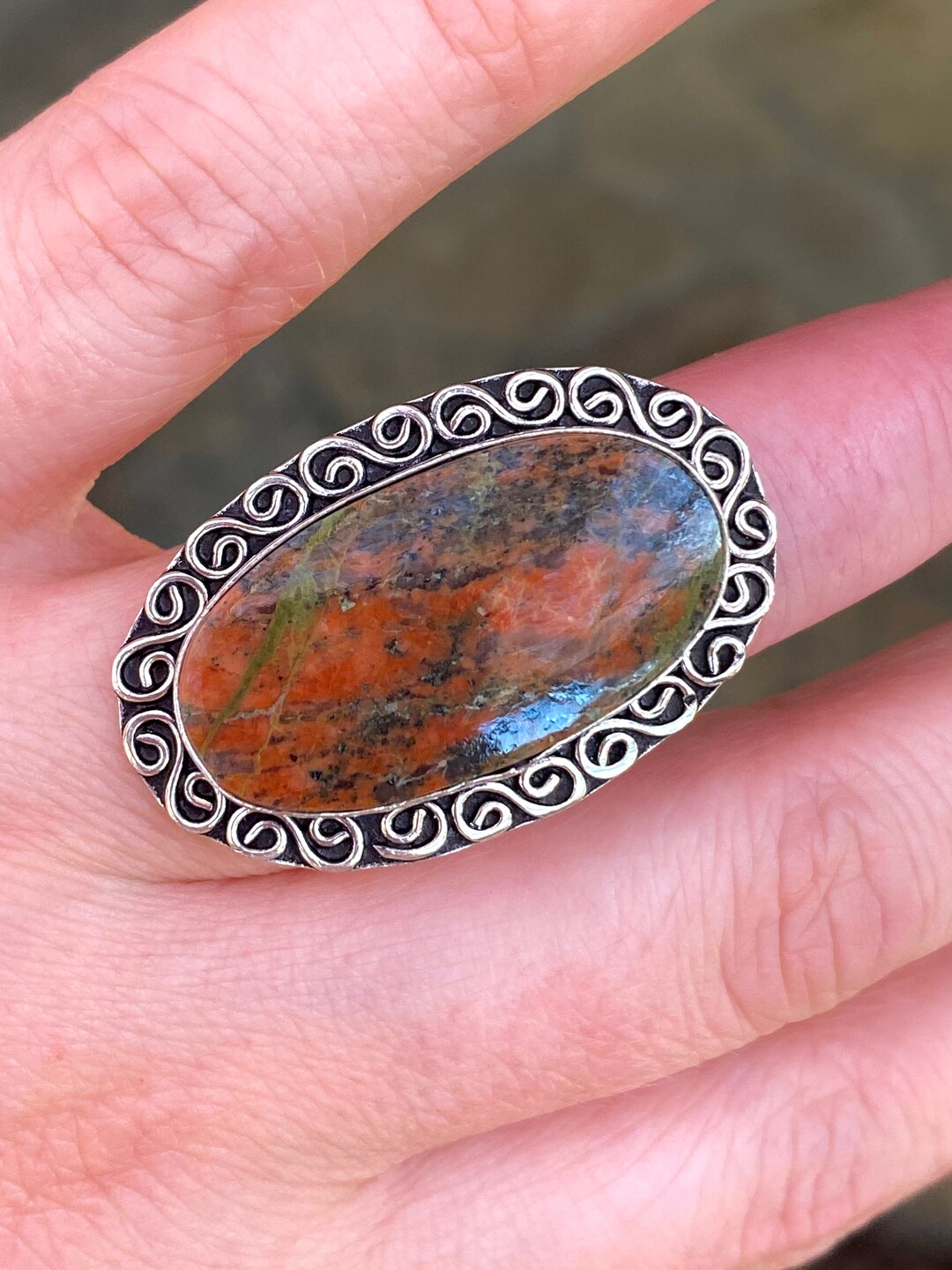 Red, Jasper, Ring, in Oxidized Silver, Size 7, Red Jasper Statement ...