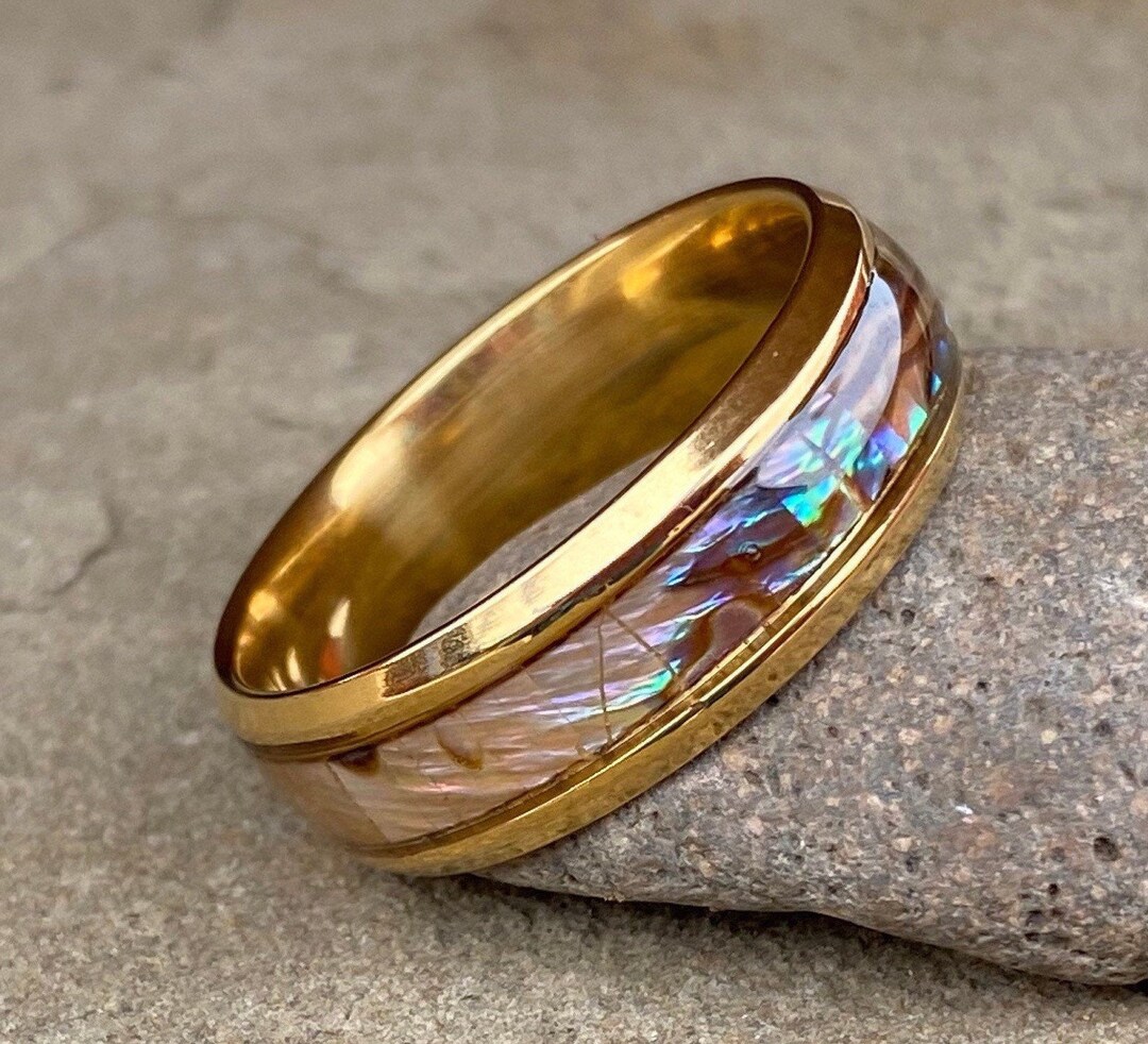 Abalone Shell Ring Bands Stainless Steel Ring Band Mens - Etsy