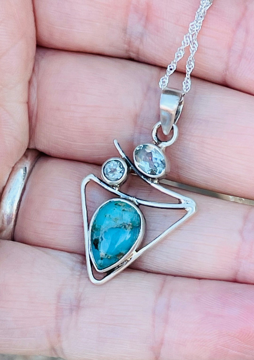 Blue, Topaz, Turquoise, Pendant, Necklace, in Sterling Silver - Etsy