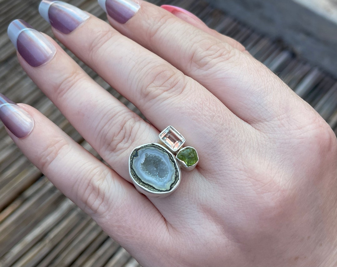 Peridot, Topaz, Coconut, Druzy, Ring, Size 8.75, in Sterling Silver - Etsy