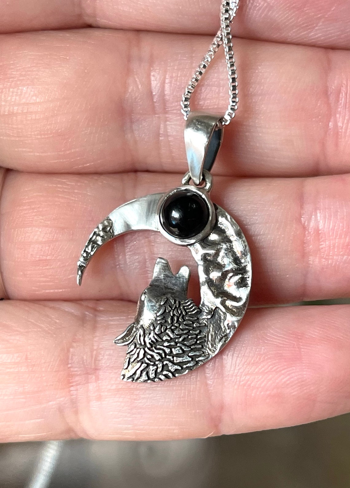 Black, Wolf, Onyx, Pendant, Necklace, in Oxidized, Sterling Silver ...