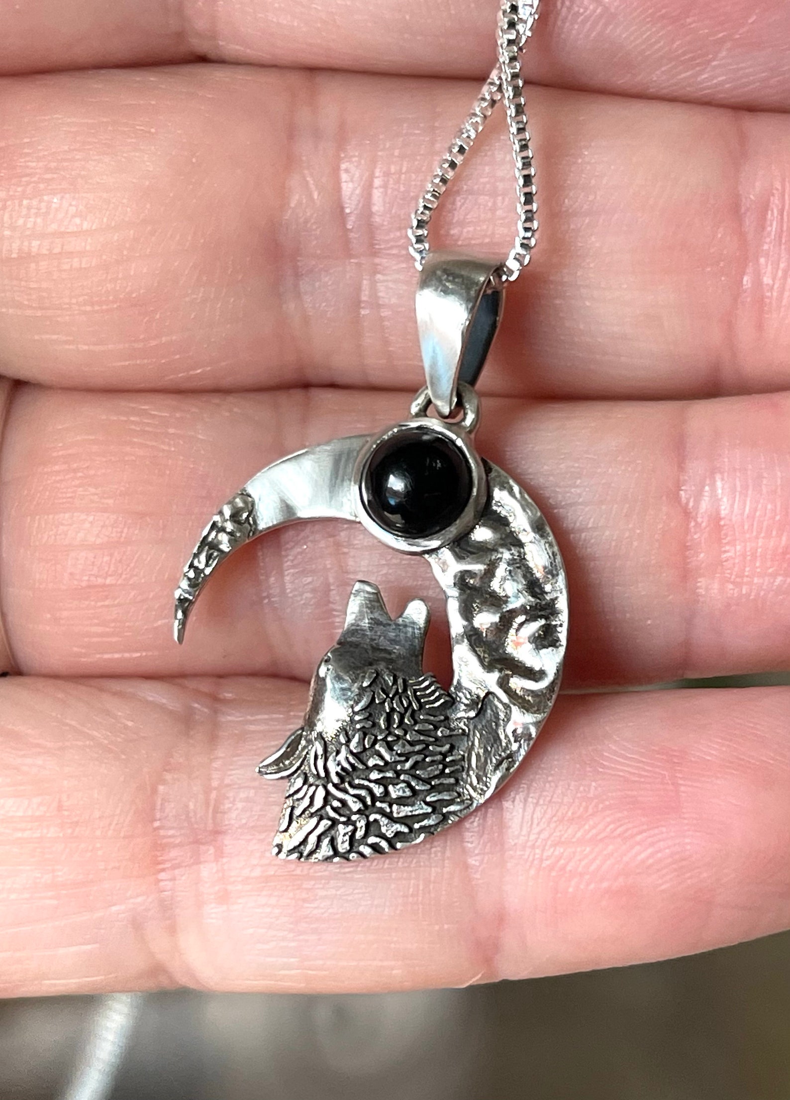 Black, Wolf, Onyx, Pendant, Necklace, in Oxidized, Sterling Silver ...