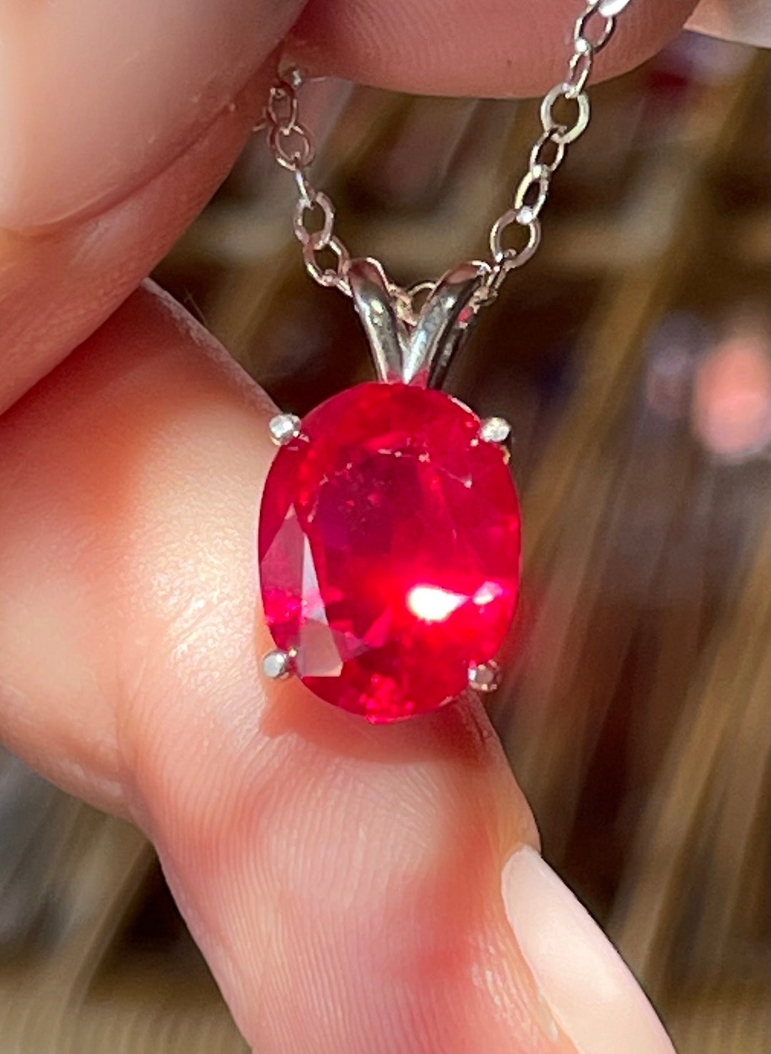 12.00 Carats, Natural, Ruby, Pendant, Necklace, in Sterling Silver ...